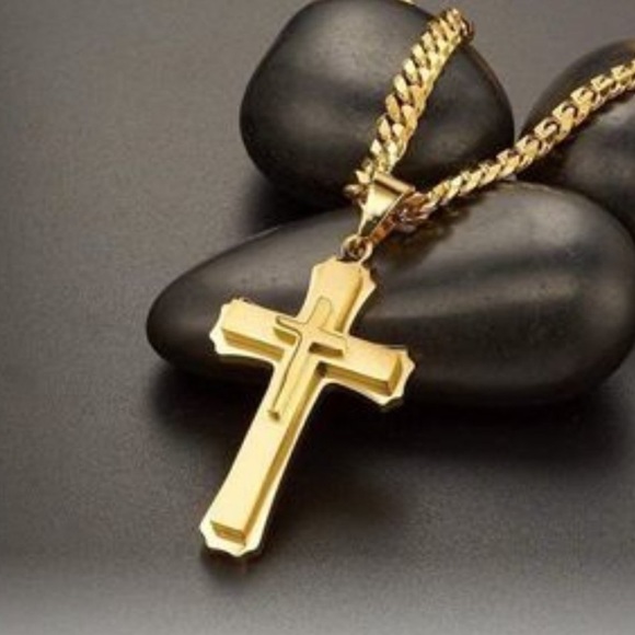 Boutique | Accessories | New Mens Gold Cross Cuban Chain Necklace ...